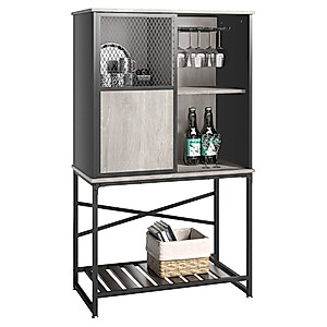 Bestier Wine Bar Cabinet for Liquor and Glasses Coffee Station Buffet Sideboard with Wine Glass Rack Mini Bar for Home Kitchen Storage Cabinet with Sliding Door and Open Shelf