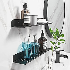 12 inch, 2 Pack,metnal Bathroom Shelf, Floating Shelves, Metal Display Wall Shelf, Wall Mounted, Frosted Black (30x10.3cm)