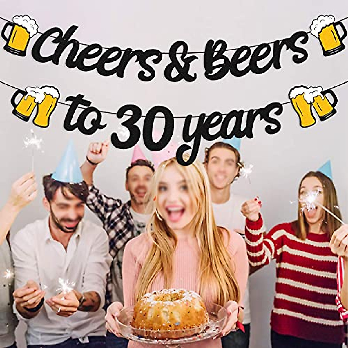 OKUSUN 30th Birthday Decorations Cheers to 30 Years 30s Birthday Banner for Men Women 30th Birthday Black Glitter Backdrop Wedding Anniversary Party Supplies Decorations Pre Strung