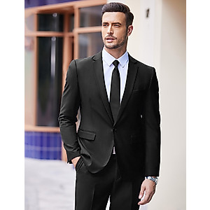 COOFANDY Men 2 Piece Suits One Button Blazer Jacket Tuxedo Slim Fit Suit Pant Black