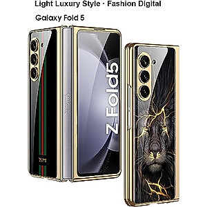 TECHY Galaxy Z Fold 5 Case - Ultra-Thin Electroplated Frame with Stylish and Elegant Patterned Glass, Designed for Samsung Galaxy Z Fold 5 Protection, Purple Pink