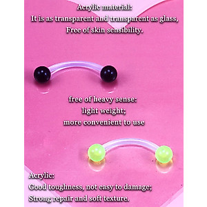 Oufksiyy 48PCS 14G Tongue Rings Glitter Bioflex Flexible Acrylic Curved Barbell Snake Eyes Tongue Nipple Ring Body Piercing Jewelry Retainer for Women Glow in The Dark Bridge Tongue Rings