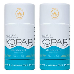 Kopari Aluminum Free Coconut Deodorant, Non Toxic & Clean Plant-Based, No Aluminum, Parabens or Baking Soda, Long Lasting Protection, Beach 2 Pack