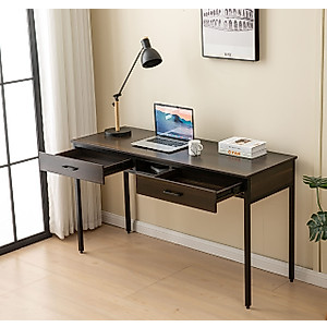 Aerkenga 55 inch Desk with Drawers Large Size Home Office Desk for Bedroom Office Use Desk with Storage Vanity Makeup Desk Drawer Desk Easy Install, Black