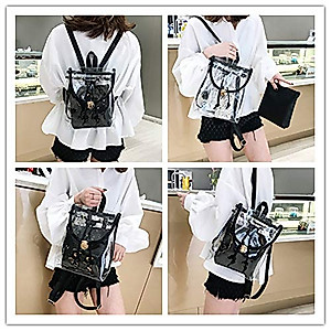 Mini Clear Backpack with Removable Pouch Transparent PVC Shoulder Bag Handbag, Black, Small