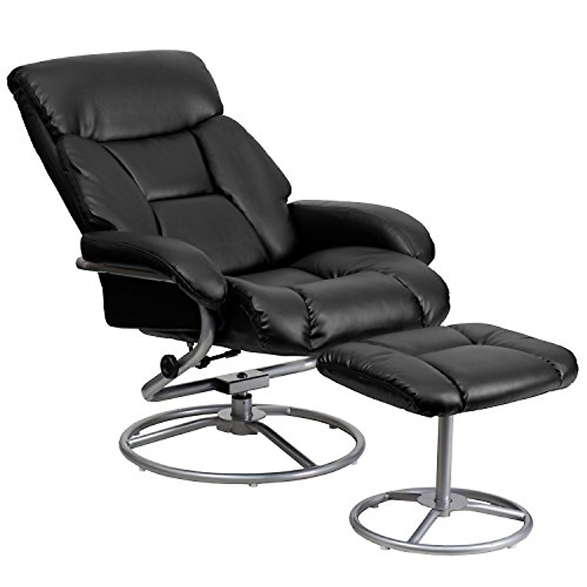 Flash Furniture Barker Contemporary Multi-Position Recliner and Ottoman with Metal Base in Black LeatherSoft