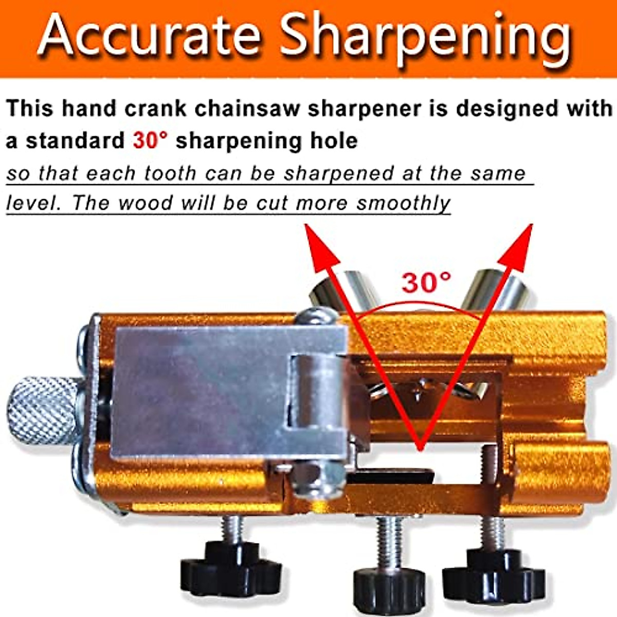 Chainsaw Sharpening Jig, Chain Saw Sharpener Tool with 3Pcs Tungsten Carbide Chainsaw Sharpener Bits, Hand-Crank Fast Chainsaw Chain Sharpening Jig Kit for 4"-22" Chain Saws, Lumberjack, Garden Worker