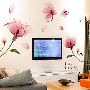 Buer Homie Wall Stickers, Pink Flowers Decals for Living Room DIY