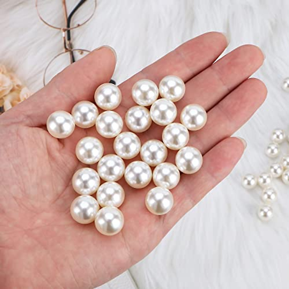 200pcs Art Faux Pearls Undrilled Faux Pearls No Hole Imitation Round Pearls Beads Loose Pearls Decorative Bulk Filler Beads for Jewelry Making, Crafts DIY, Table Scatter, Home Decoration (Ivory 14MM)