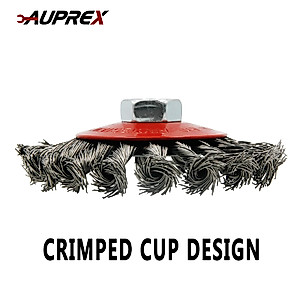 AUPREX 5 Pack 4 Inch Twist Knotted Wire Wheel Brush for Angle Grinder with 5/8 Inch-11 Threaded Arbor - 0.02 Inch Carbon Steel Wire for Heavy-Duty Conditioning for Various Metals