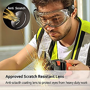 SAFEYEAR Anti Fog Safety Goggles- SG007 HD Scratch Resistant Safety Glasses Lens for Men and Women, VU Protection Over Glasses Work Goggles for DIY, Lab, Welding, Grinding, Chemistry
