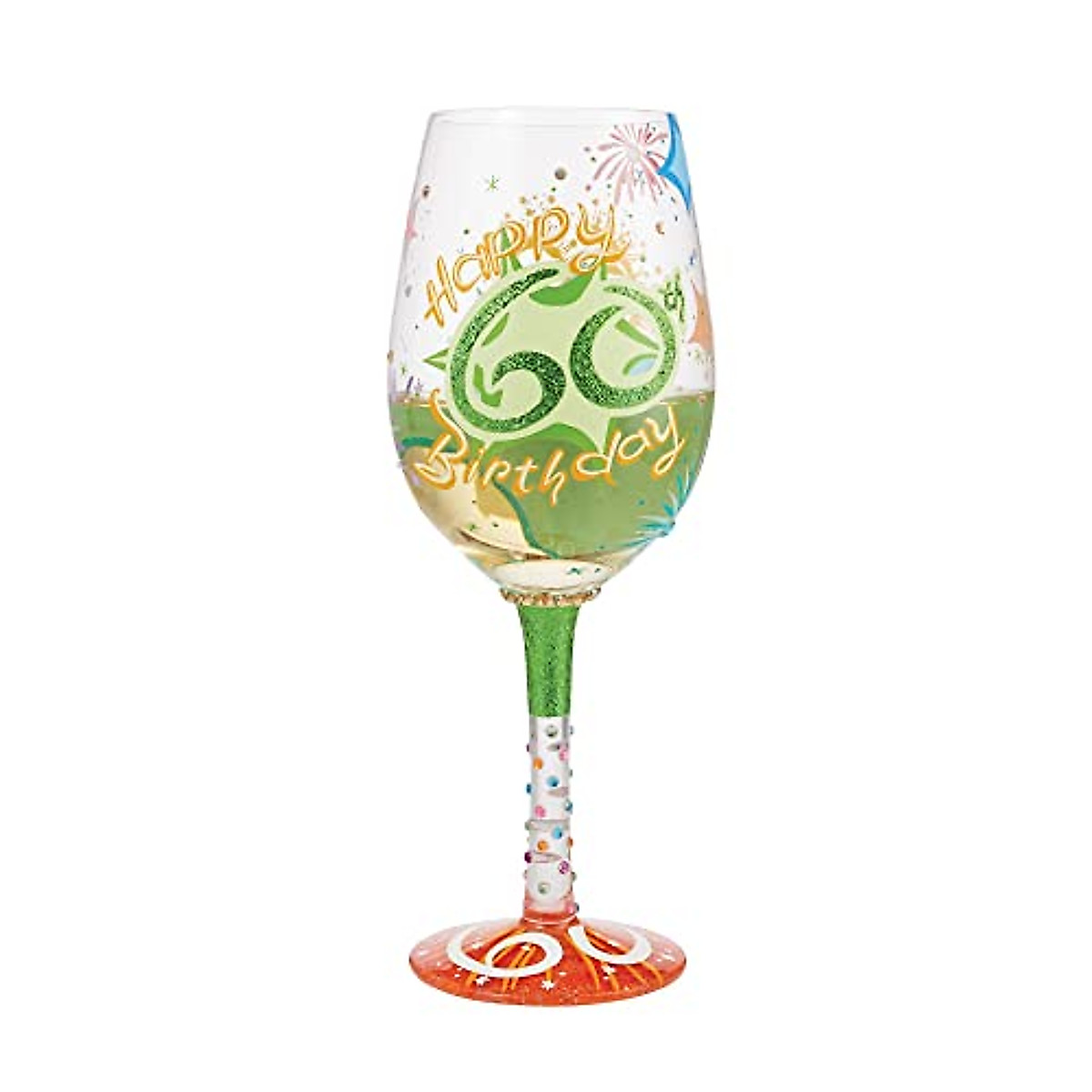 Enesco Designs by Lolita Happy 60th Birthday Hand-Painted Artisan Wine Glass, 1 Count (Pack of 1), Multicolor