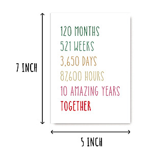 LillaGifts 10Th Anniversary Card - Funny 10 Years Wedding Anniversary Card - Tenth Anniversary Card For Him Her - Gift Perfect For Husband Wife,5 x 7 inches