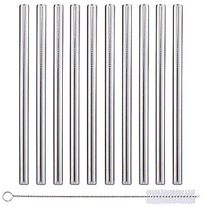10 Pack Boba Straws In Stainless Steel - Reusable Metal Straws Best For Drinking Bubble/Boba Tea, Smoothies, Shakes - Extra Wide 0.5’’ And 8.5” Long - Comes With Cotton Storage Bag And Cleaning Rod
