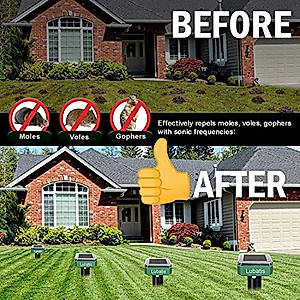 6 PK Solar Mole Repellent Outdoor Ultrasonic Gopher Control Spikes, Groundhog Repeller Snake Rodent Gopher Spikes Chaser Pest (6)