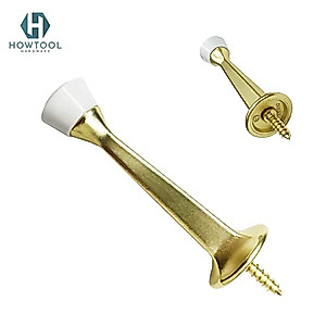 Door Stops 3 Inch Rigid Wall Mounted with Rubber Tip Champagne Brass, 5 Pack | HOWTOOL