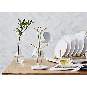 JEmarble Mug Holders with Copper Plated Standing(White) Countertop Mug Tree, Coffee Mugs & Tea Cup Storage Rack, Coffee Counter Bar Accessory & Kitchen Organizer