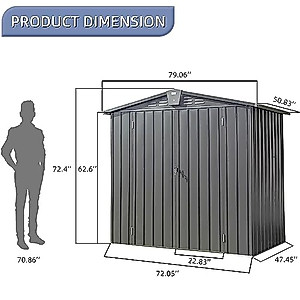 Outdoor Storage Shed, Waterproof Large Metal Garden Tool Shed with Double Lockable Door Latch & Air Vents, Outdoor Tool Storage House for Backyard Garden Patio Lawn, Black (6.5 x 4.2Ft)