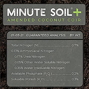 Minute Soil Plus Brick - NPK Amended Compressed Coco Coir Fiber Grow Medium - 3 Bricks = 1.5 Gallons of Potting Soil Each - Gardening, Plants, Flowers, Herbs, Microgreens - Peat Free