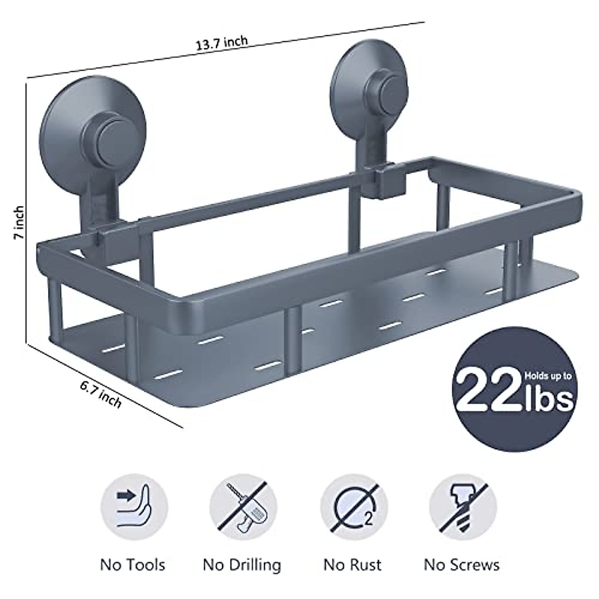 TAILI Aluminum Shower Caddy with Suction Cup, Shower Shelf Drill-Free Storage Basket for Shampoo, Body Wash, Rustproof Kitchen Bathroom Bedroom Organizer, Strong Weight Bearing of 22 LBS, Black