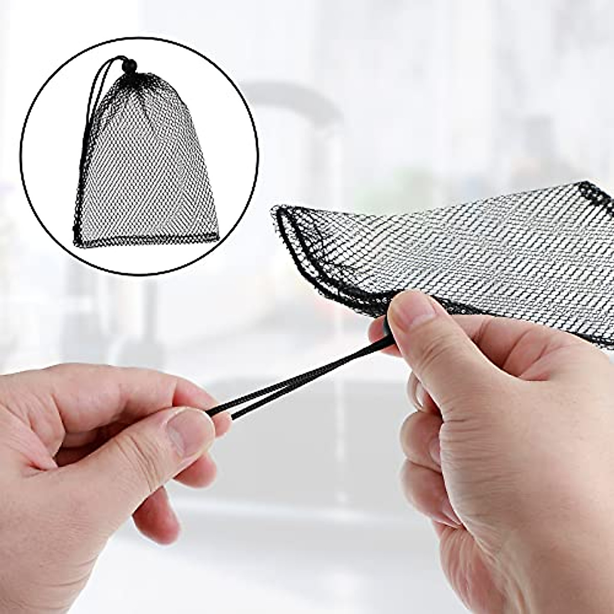 10 Pieces Mesh Bags Drawstring Laundry Bags Large Nylon Mesh Bags Small Gift Bag Dishwasher Bag with Sliding Drawstring for Kitchen Jewelry Toys Gifts Wedding Favour Home (Black, 5.5 x 7.5 Inch)