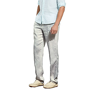 Manwan walk Men’s Casual Beach Trousers Elastic Loose Fit Lightweight Linen Summer Pants K70 (Small, Light Grey)