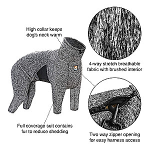 Kurgo Dog Onesie Body Warmer | Bodysuit for Dogs | Recovery Suit | Pet Pajamas | Reduce Anxiety | Contains Shedding | Leash Opening | Reflective | Stowe Base Layer | Heather Black/Grey (Small)