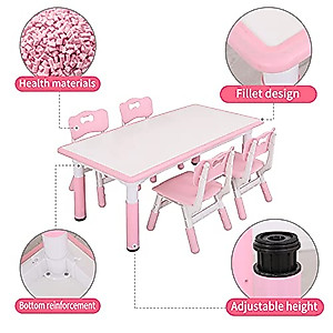 UNICOO - Kids Study Table and Chairs Set, Height Adjustable Plastic Children Art Desk with 4 Seats, Kids Multi Activity Table Set (Kids Table 5 Piece Set - BY-120-WP)