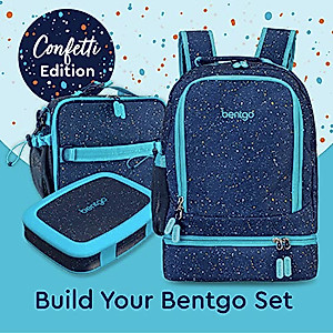 Bentgo® Kids 5-Compartment Lunch Box Set With Insulated Lunch Bag and 2-in-1 Backpack & Insulated Lunch Bag (Confetti Edition - Abyss Blue)