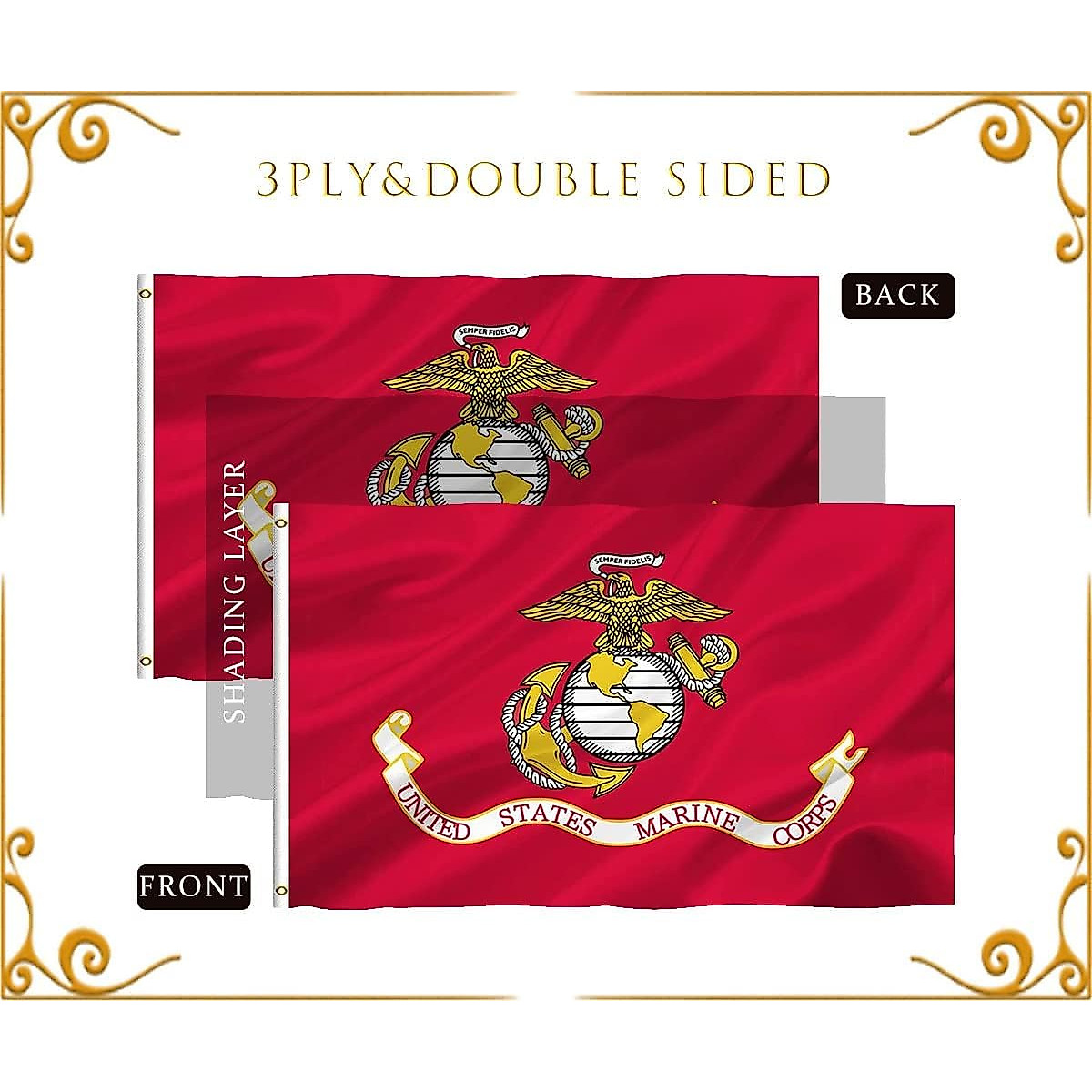 YOYNIIRE US Marine Corps USMC Flag 3x5 Outdoor Double Sided Heavy Duty Polyester US Military Army Flags Long Lasting with 2 Brass Grommets
