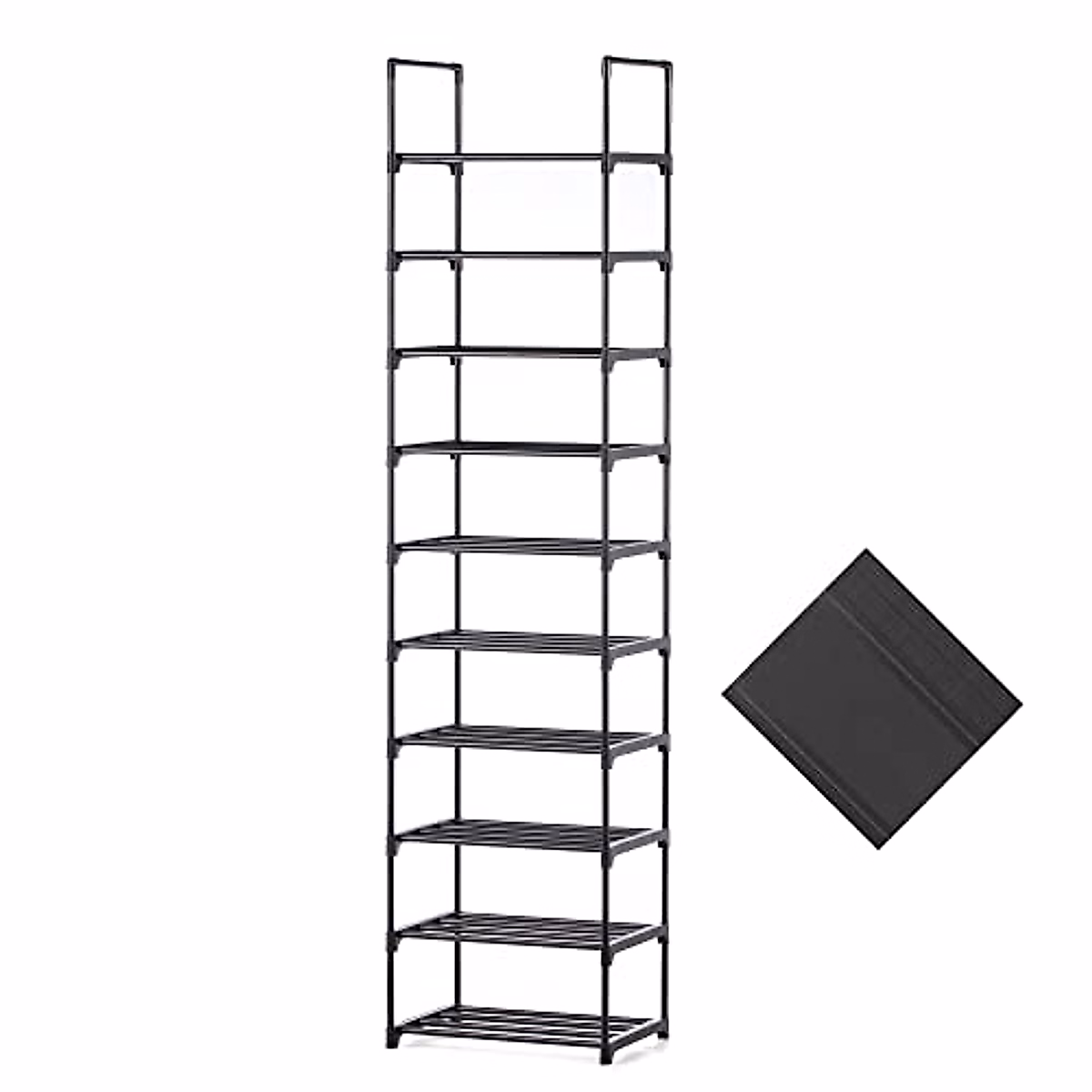 HODYANN 10 Tiers Shoe Rack, 20 Pairs Narrow Shoe Rack Organizer, Space Saving Non-Woven Fabric Metal Shoe Shelf, Stackable Large Shoe Rack for Closet (Black-N)