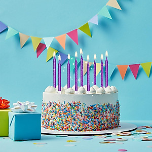 24-Count Glitter Long Thin Birthday Candles, Dark Purple Long Stick Birthday Cake Candles Set, Cake Candles Decorations for Birthday Party Wedding Anniversary Supplies