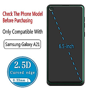 HPTech (2 Pack) Designed For Samsung Galaxy A21 Tempered Glass Screen Protector, Easy to Install, Anti Scratch, Bubble Free, Case Friendly