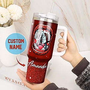 WAZONE Personalized Dentist 40oz Tumbler with Handle and Straw Lid Custom Name Insulated Travel Mugs Stainless Steel Peace Love Dental Leopard Gifts for Women Student Medical Oral Hygienists