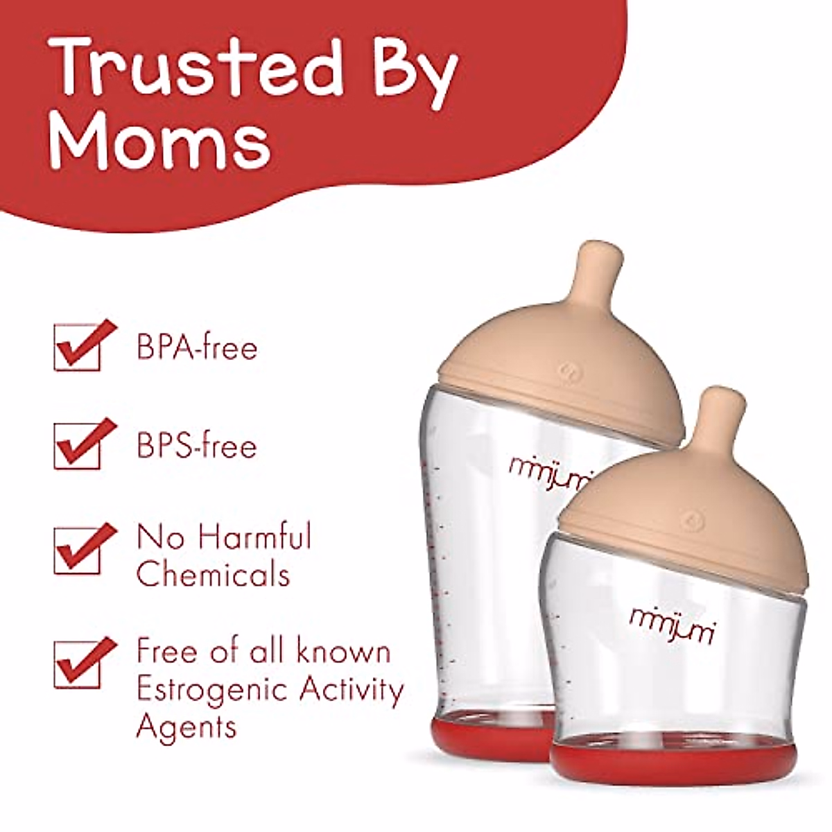 mimijumi Growing Up Baby Bottle Set (4 pcs.) Transition Pack - Lighter Slow Flow to Fast Flow Nipples, 4 oz to 8 oz Anti-Colic Bottles for Breastfed Babies - Newborn to 18 Months