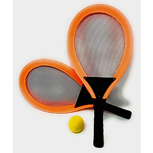 Kids Racket Ball Set Random Colors - Starter Kit Racquetball Set for Beginners Includes 2 Plastic Rackets and 1 Ball. Teach Young Children to Play Tennis Games at Beach Pool Lawn Backyard