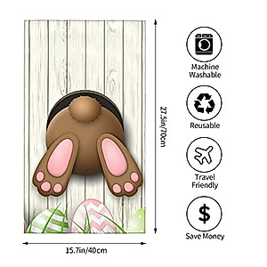Zelamiee Happy Easter Bunny Colorful Eggs Wooden Soft Absorbent Guest Hand Towels Multipurpose for Bathroom, Gym, Hotel and Spa (27.5 x16 Inches)