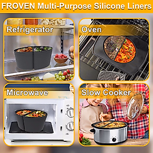 6 Quart Silicone Slow Cooker Divider Liners Oval. Thickened, Weighted & Sturdy Reusable Crockpot Inserts Compatible With Most 6 Qt Crock Pot Slow Cookers Accessories. Leakproof, Dishwasher Safe