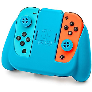 Officially Licensed Nintendo Switch Joy-Con Action Pack Grip and Thumb Buttons – Neon Blue Textured Silicone