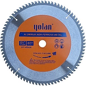 Yolan 8-1/4-Inch 80 Teeth Circular Saw Blade with 5/8-Inch Diamond Knockout Arbor, Steel for Cutting Aluminum, Non-Ferrous Metal Table Saw Accessories,Polished Mitersaw Blade Silver