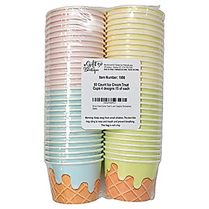 Gift Boutique 60 Ice Cream Cone Treat Snack Cups 10 Oz. Disposable Paper Cup Dessert Ice Cream Bowls Pink Blue Yellow Green Frozen Treats Cupcakes Birthday Party Favor Supplies Decorations