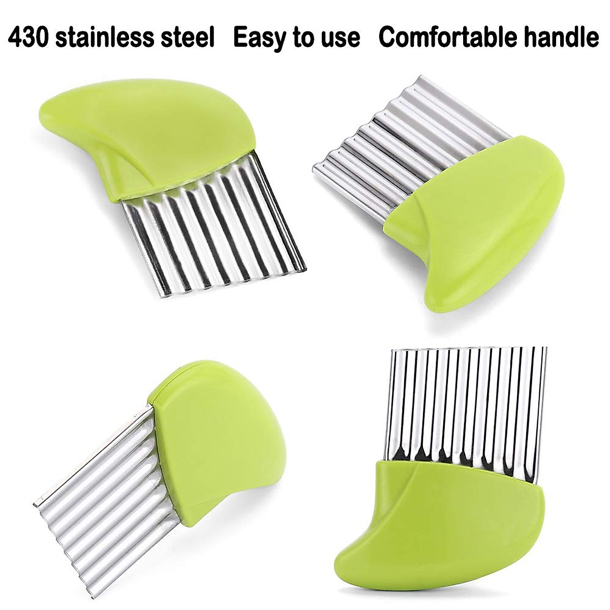 maxin Crinkle Cutter, Waffle Fry Cutter Stainless Steel Wavy Cutter, Crinkle Cutter for Veggies, Potato, Carrots, Butter Lettuce, French Fry, Fruit, 2PCS(Green&Yellow)