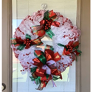 10 inch x 30 feet Each Roll-YYCRAFT Christmas Decorative Metallic Foil Poly Mesh-4 Rolls for Crafting Wire Wreath Making Craft(Red, White, Emerald Green, Red/White)