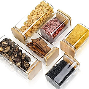LIBWYS Square Pantry Glass Storage Jars with Bamboo Lids Set of 12, 297oz Airtight Food Containers Kitchen Storage Jars - Dishwasher Safe (12pack)