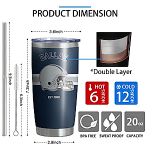 Dallas Tumbler Cup - Dallas Gifts for Men - 20 OZ Insulated Stainless Steel Coffee Travel Mug with Lid and Straw