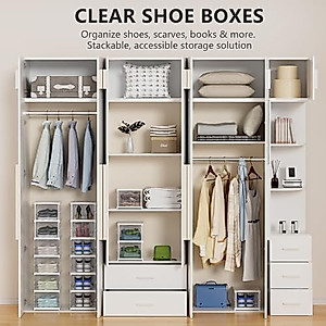 AKELOR 6 Tier Foldable Shoe Storage Boxes, Installation-free Clear Foldable Shoe Box, One-Piece Stackable Shoe Rack, Plastic Storage Shelves Collapsible Shoe Rack Organizer for Closet Bedroom