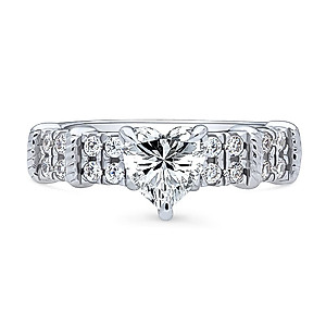 BERRICLE Sterling Silver Solitaire Wedding Engagement Rings 0.7 Carat Cubic Zirconia CZ Heart Ring for Women, Rhodium Plated Size 6