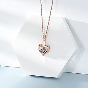 shajwo Cremation Jewelry Heart Urn Necklace for Ashes for Women Gilrs Memorial Keepsake Birthstone Pendant,Rose Gold-Purple