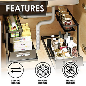 Under Sink Organizer, Pull Out Cabinet 2-Tier Sink Organizer for Small Bathroom Space for Home, Kitchen Laundry Room Organization, Bathroom Sink Shelf Cabinet Organizer, Rust-Resistant