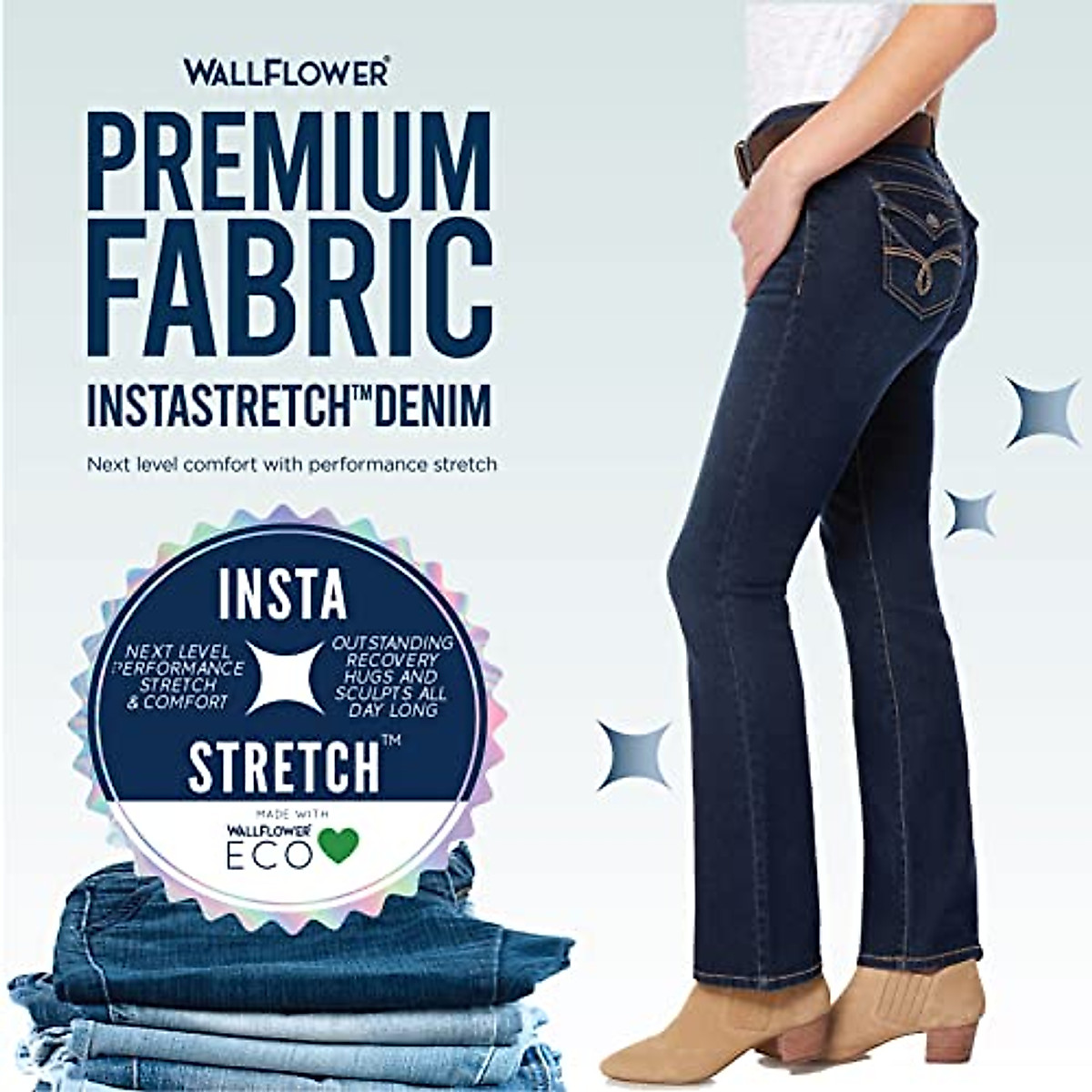 WallFlower Women's Legendary Slim Bootcut Mid-Rise Belted Insta Stretch Juniors Jeans (Standard and Plus), Eden, 11